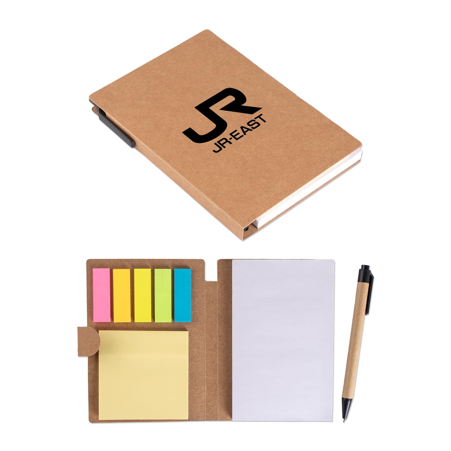 #S94168X Kraft Notebook with Sticky Notes and Pen